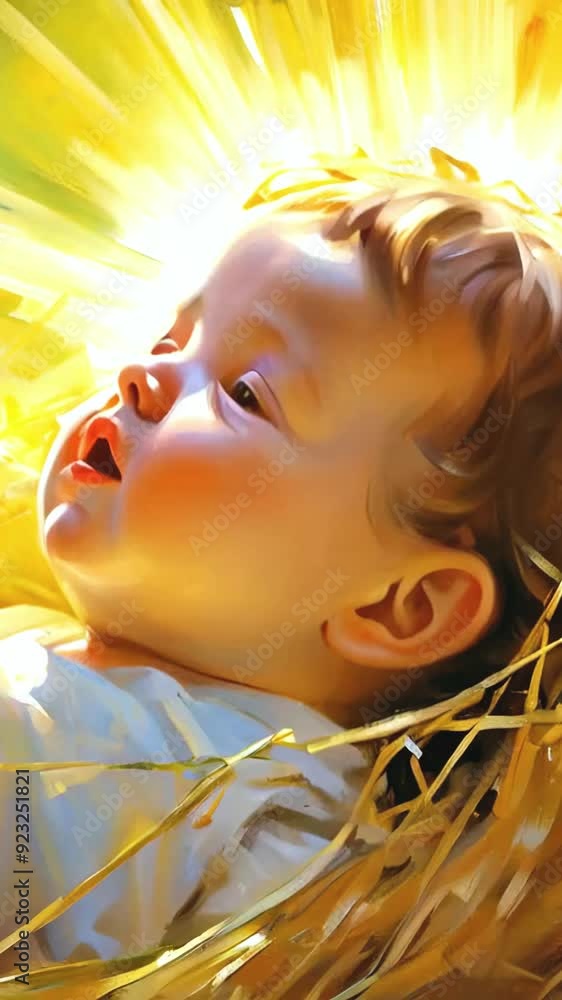 Close-Up of Baby Jesus in Manger with Soft Lighting, Animated Nativity ...