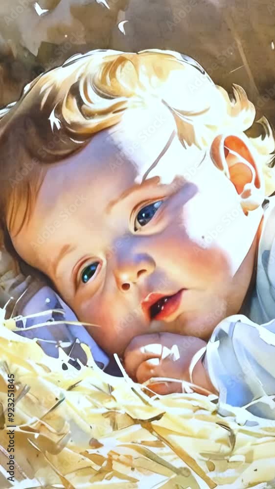 Close-Up of Baby Jesus in Manger with Soft Lighting, Animated Nativity ...