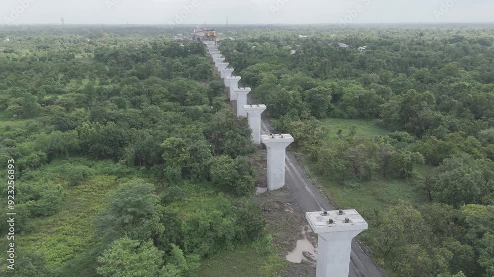 Top view of constructed pillars of bullet train project. Top view of ...