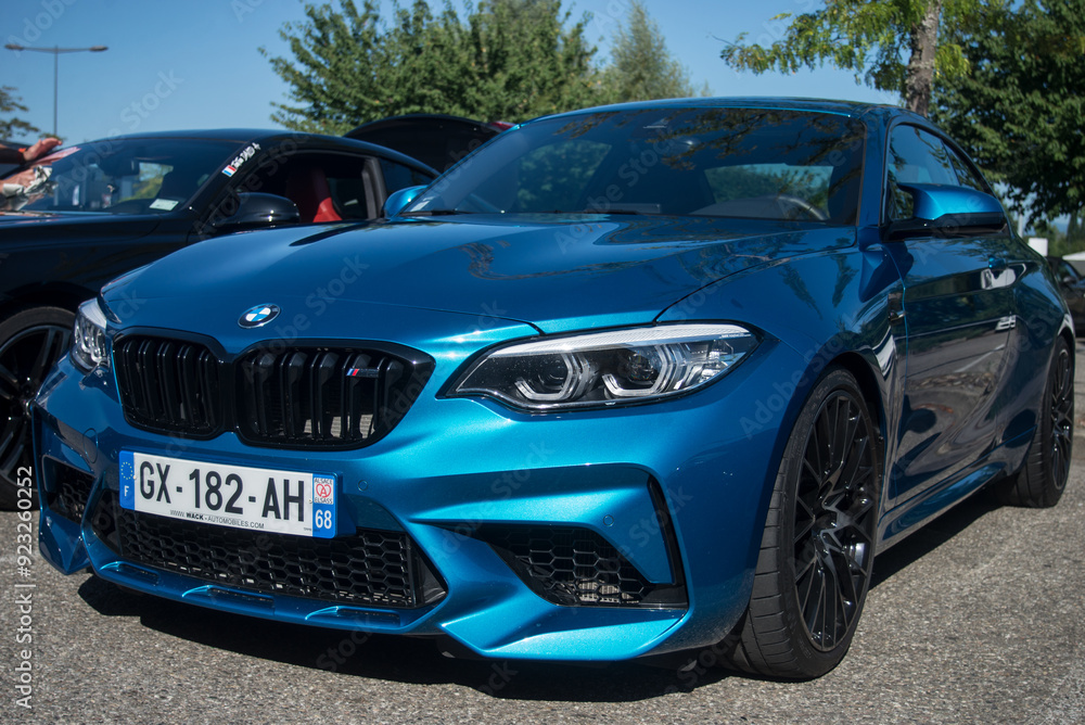 Mulhouse - France - 11 august 2024 - front view of blue BMW M2 parked ...