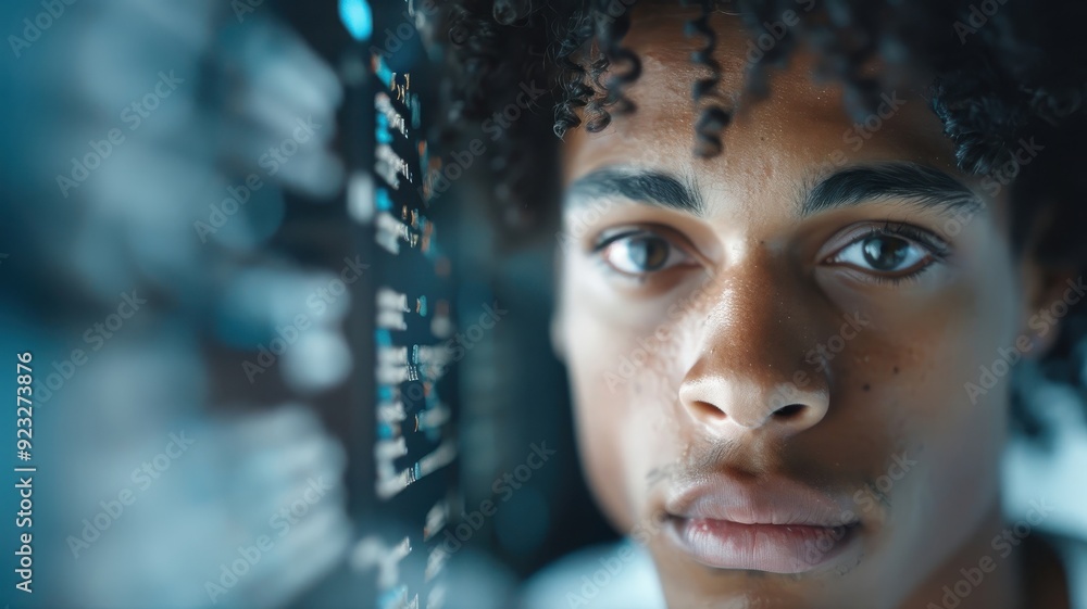 Vintage-inspired portrait of a Black Afro-American data analyst with a ...