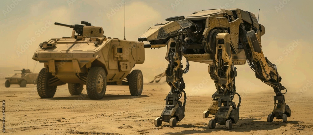Robot dog in modern warfare. Robotics drone at war. Robotic quadruped ...