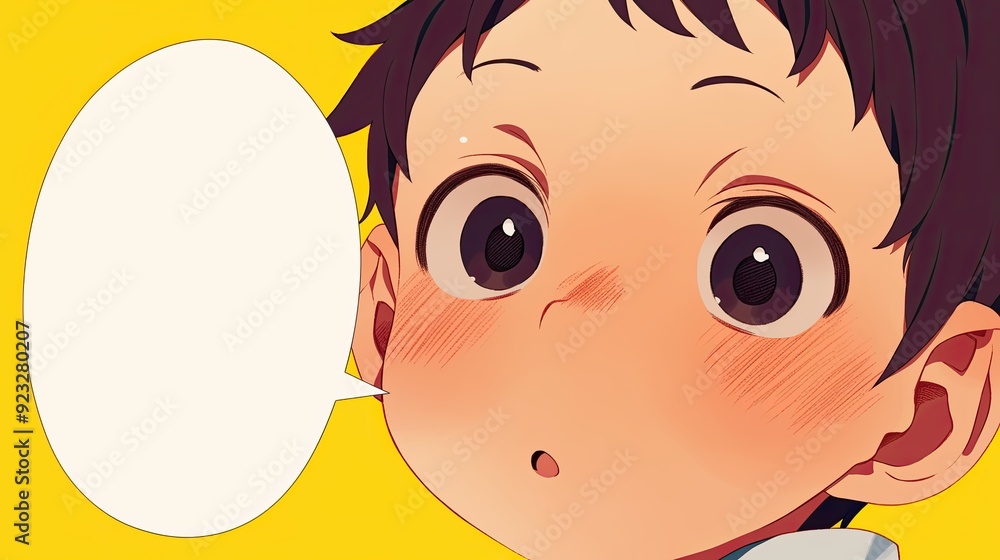Shy cartoon boy with blush and empty speech bubble An animated image of ...