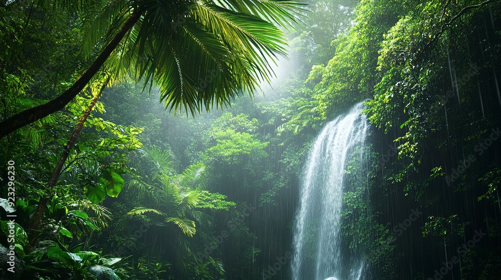 tropical rainforest landscape forest scenic with jungle tree in green ...