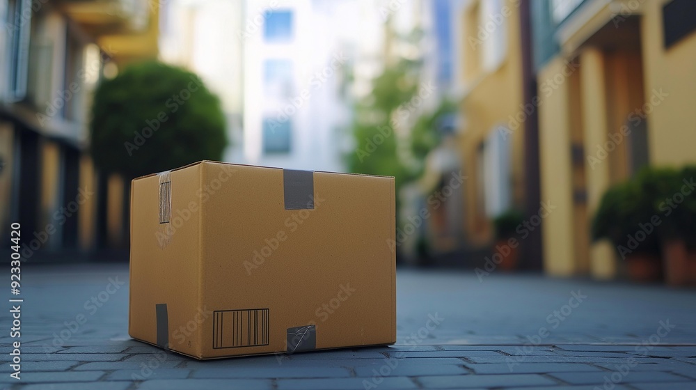 Cardboard Box in Urban Street Setting Depicts Moving, Delivery, and ...
