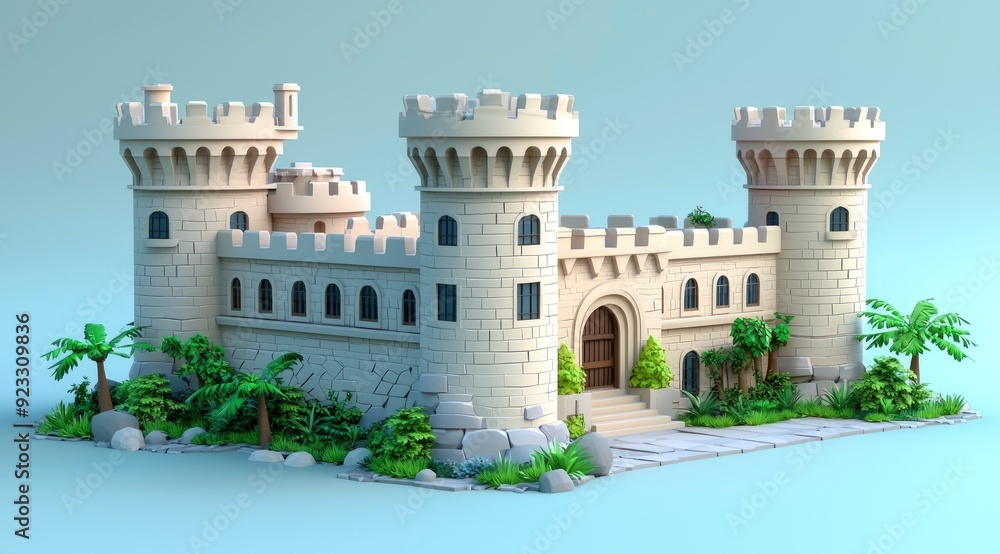 Cartoon Stone Castle With Towers And Drawbridge Stock Illustration ...