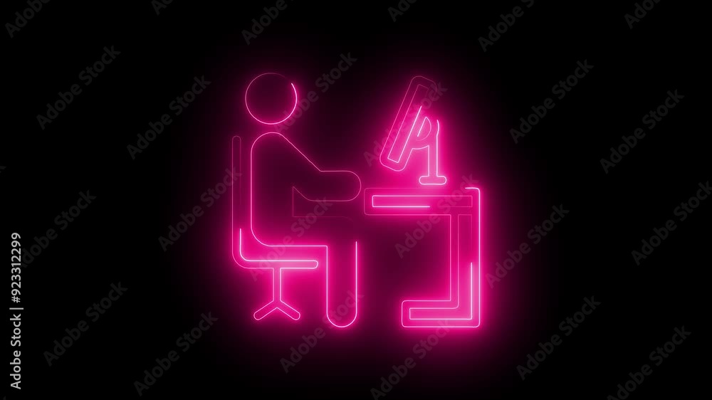Digital Office Worker Icon , Neon Design for Remote Work, Office Setup ...
