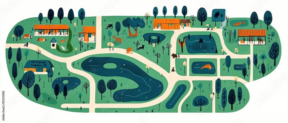 Colorful illustrated map featuring diverse landscapes, animals, and ...