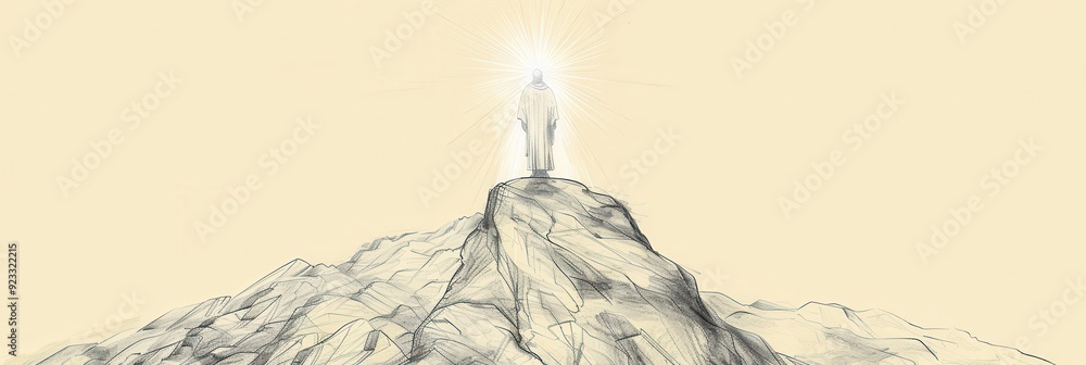 Jesus shining brightly during the Transfiguration on the mountain, a ...