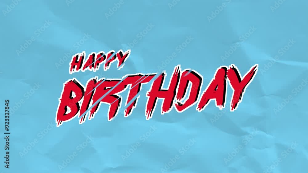 A distressed, blue paper with crumpled red letters spelling Happy ...