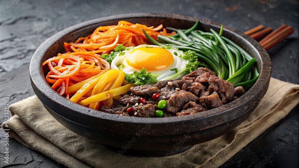 Korean beef bulgogi bibimbap served in a sizzling stone bowl, Korean, beef, bulgogi, bibimbap ...