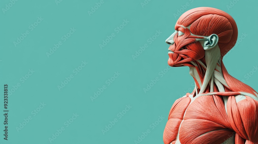 Anatomical diagram of the human chest muscles isolated on a solid color ...