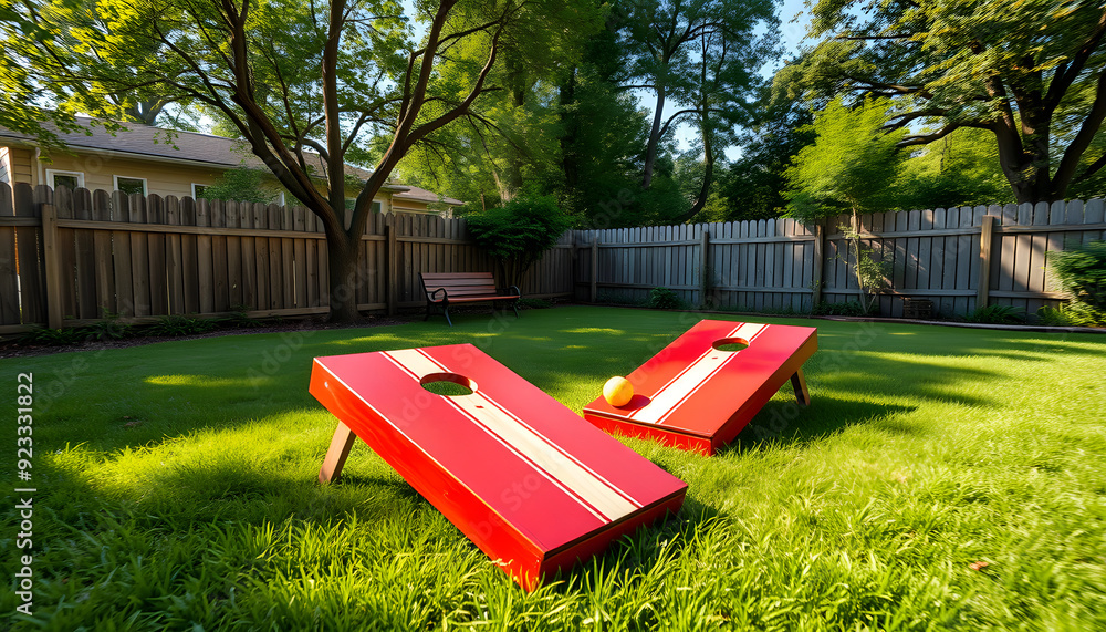 Cornhole game in a backyard isolated with white highlights, png Stock ...