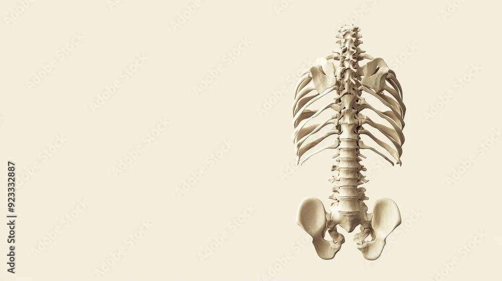 Anatomical diagram of the human vertebrae isolated on a plain color ...