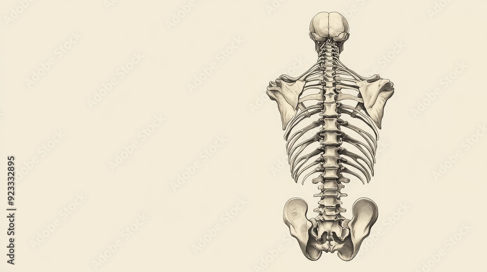 Anatomical diagram of the human vertebrae isolated on a plain color ...