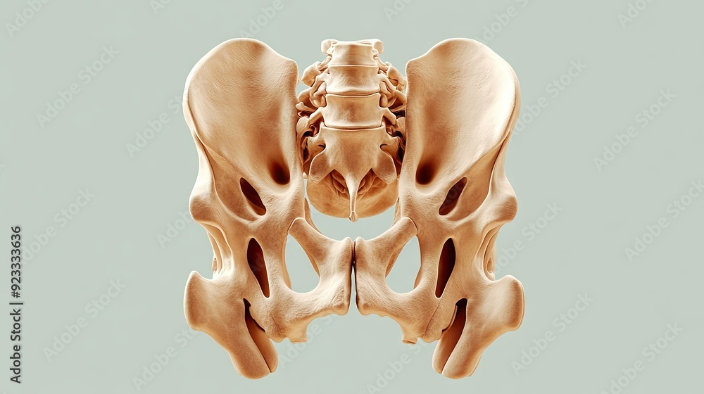 Anatomy of the human pelvic region isolated on a solid color background ...
