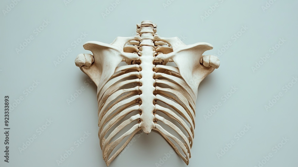 Anatomy of the human rib cage isolated on a simple color background ...