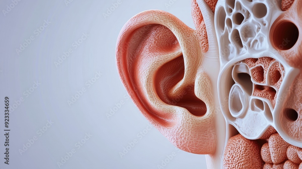 Detailed anatomy of the human ear canal isolated on a simple color ...