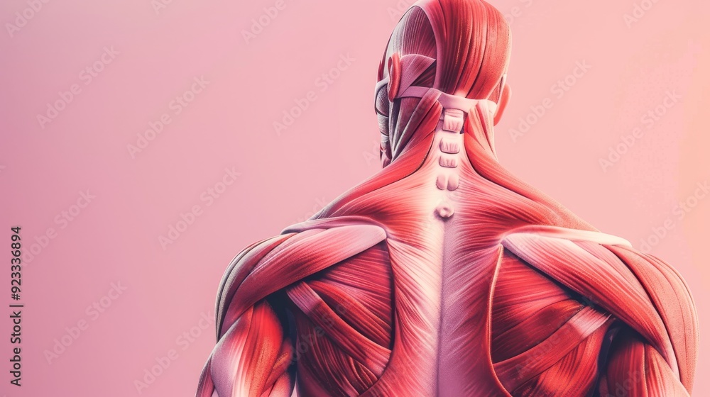 The anatomical muscles of a humanoid figure are vividly depicted ...