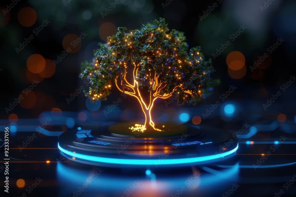 Solar tree in a digital park with augmented reality interface ...
