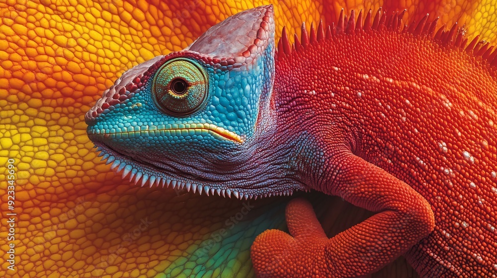Rainbow Camouflage: Chameleon Blending into a Vibrant Spectrum of ...