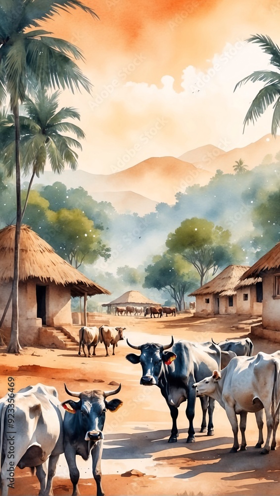 Beautiful rural village landscape illustration and Glimpse into What ...