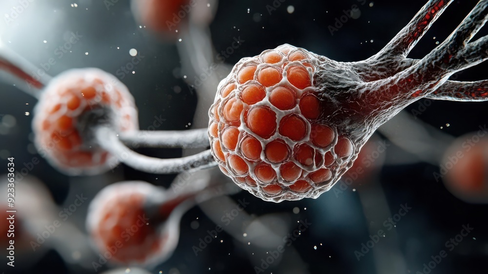 Close-up, 3D illustration, yeast cells under microscope, budding ... Close-up, 3D illustration, yeast cells under microscope, budding ...