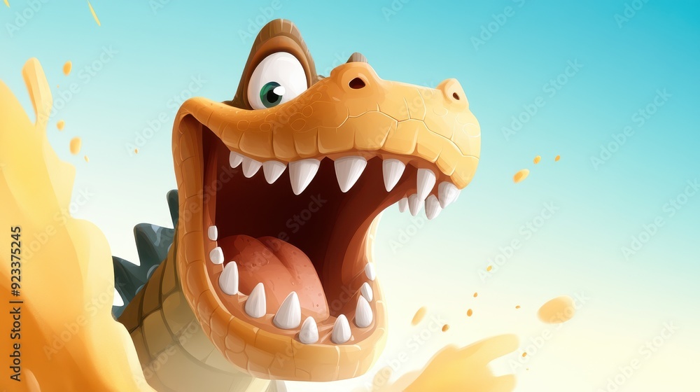 A cheerful and animated cartoon crocodile appears with a big grin ...