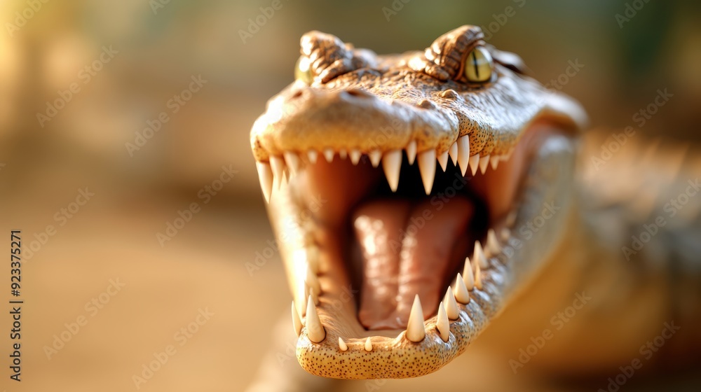 This image captures a ferocious crocodile lunging forward with its ...