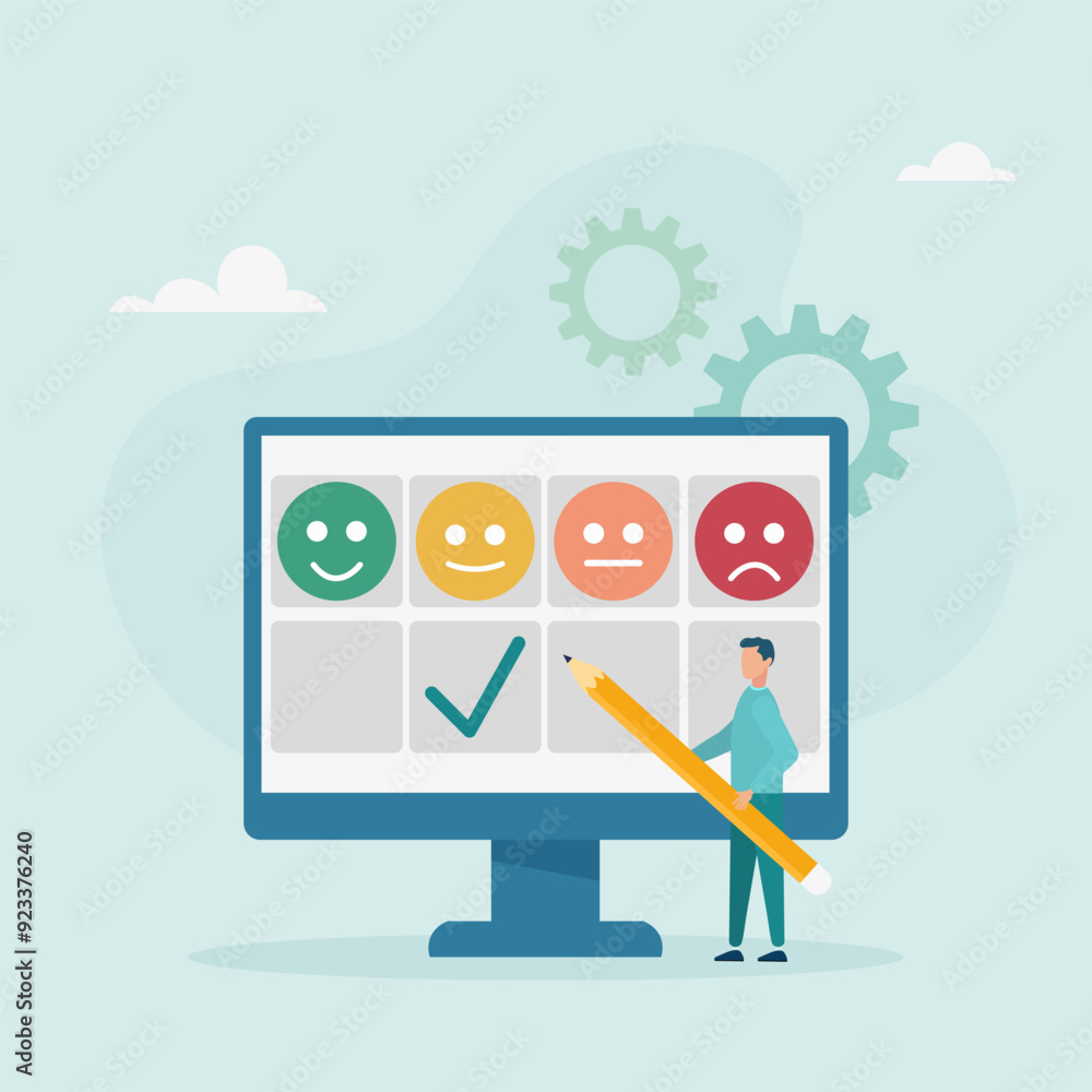 Mood concept. Emotions are scaled on a computer screen. Excellent, good ...