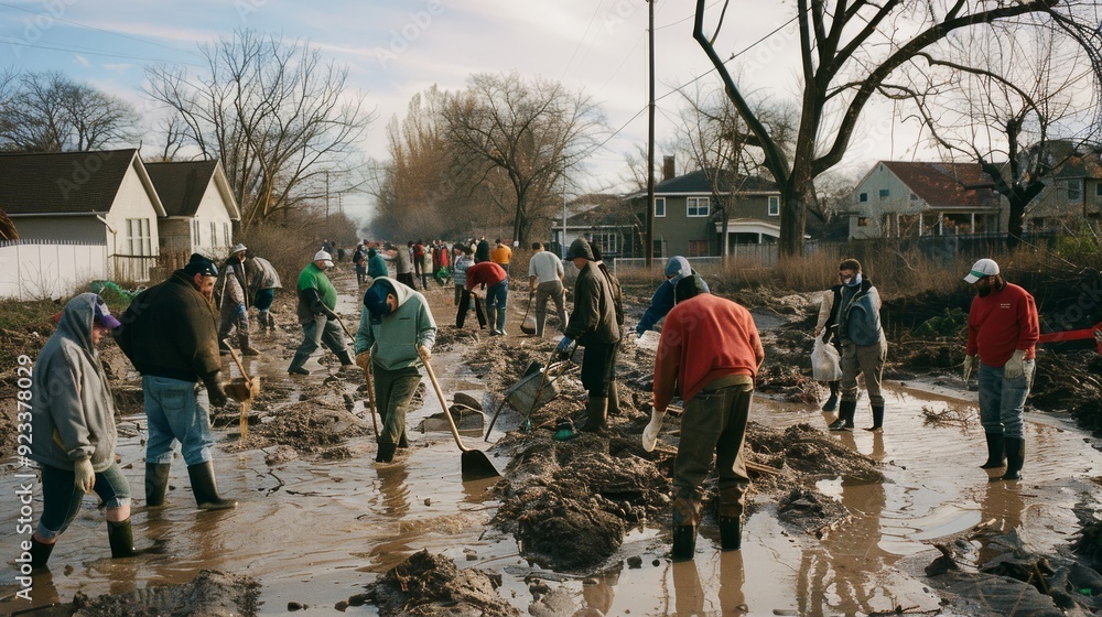 Community members unite to clear a muddy area in a neighborhood ...