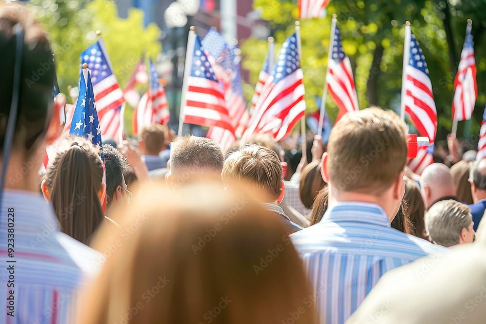 Americans United. Diverse Group Waving Flags in the Sun. An inspiring ...