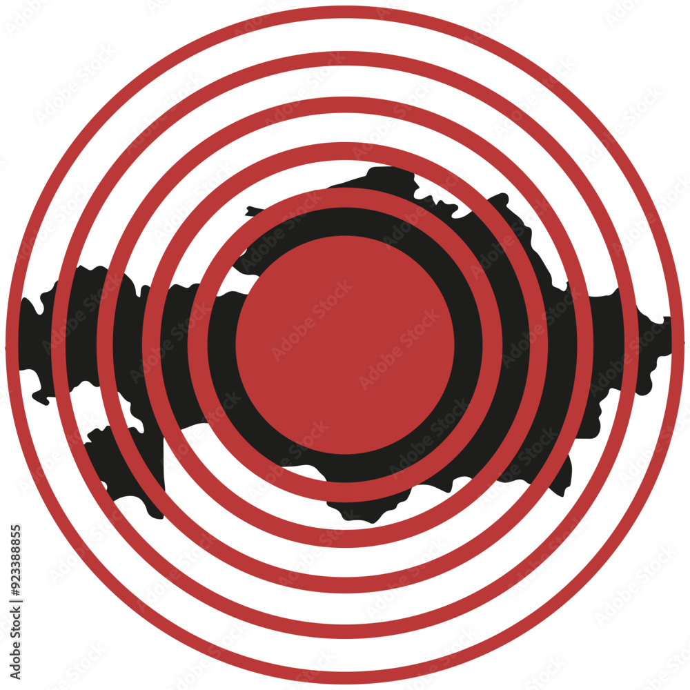 Earthquake in Kazakhstan. The silhouette of Kazakhstan and the symbol ...