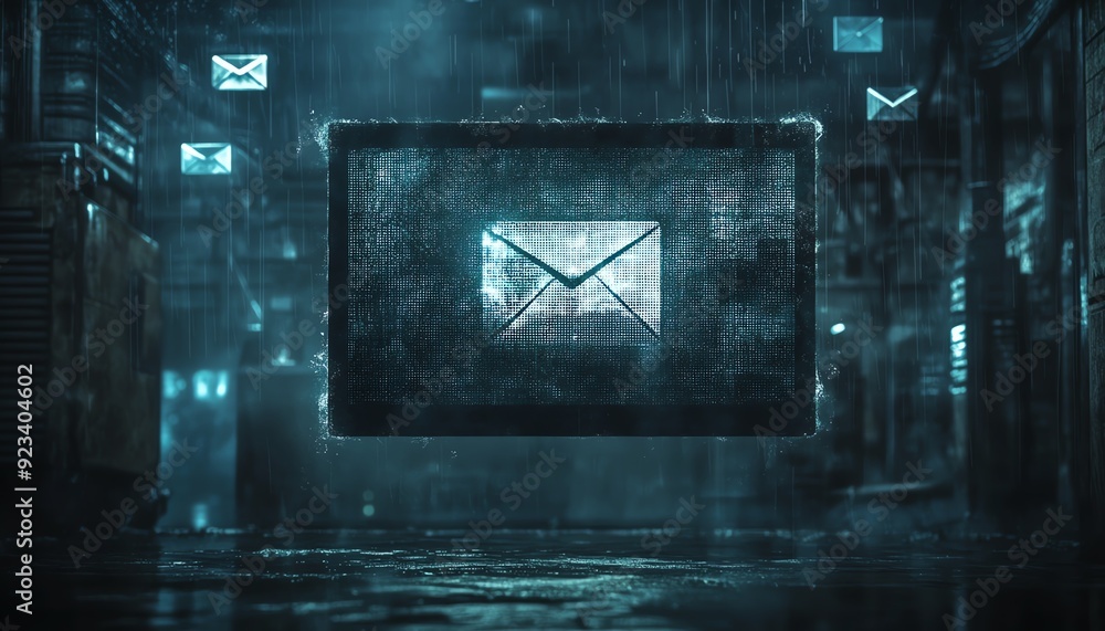 Detailed view of a darknet email service interface on a screen, dark ...