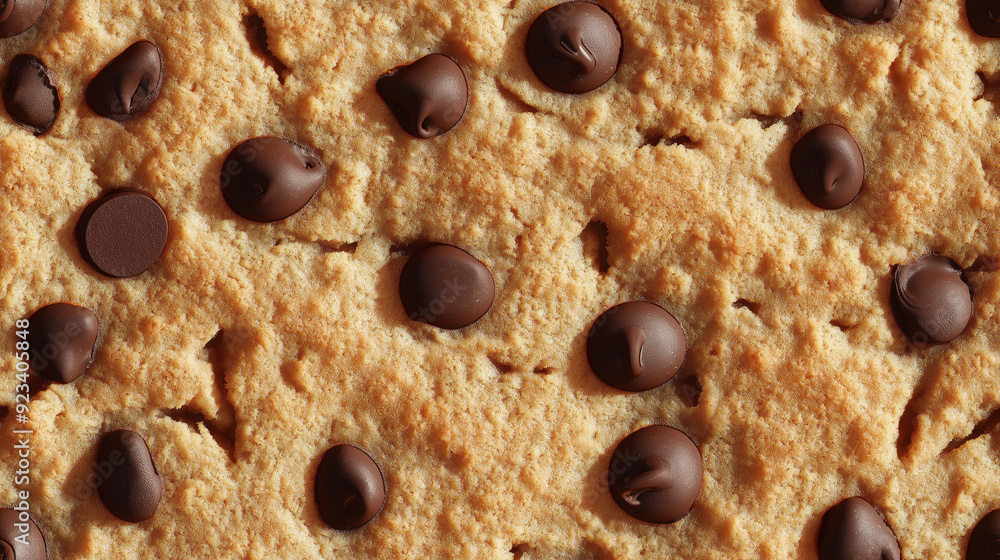 Extreme close-up of a single chocolate chip cookie surface texture ...