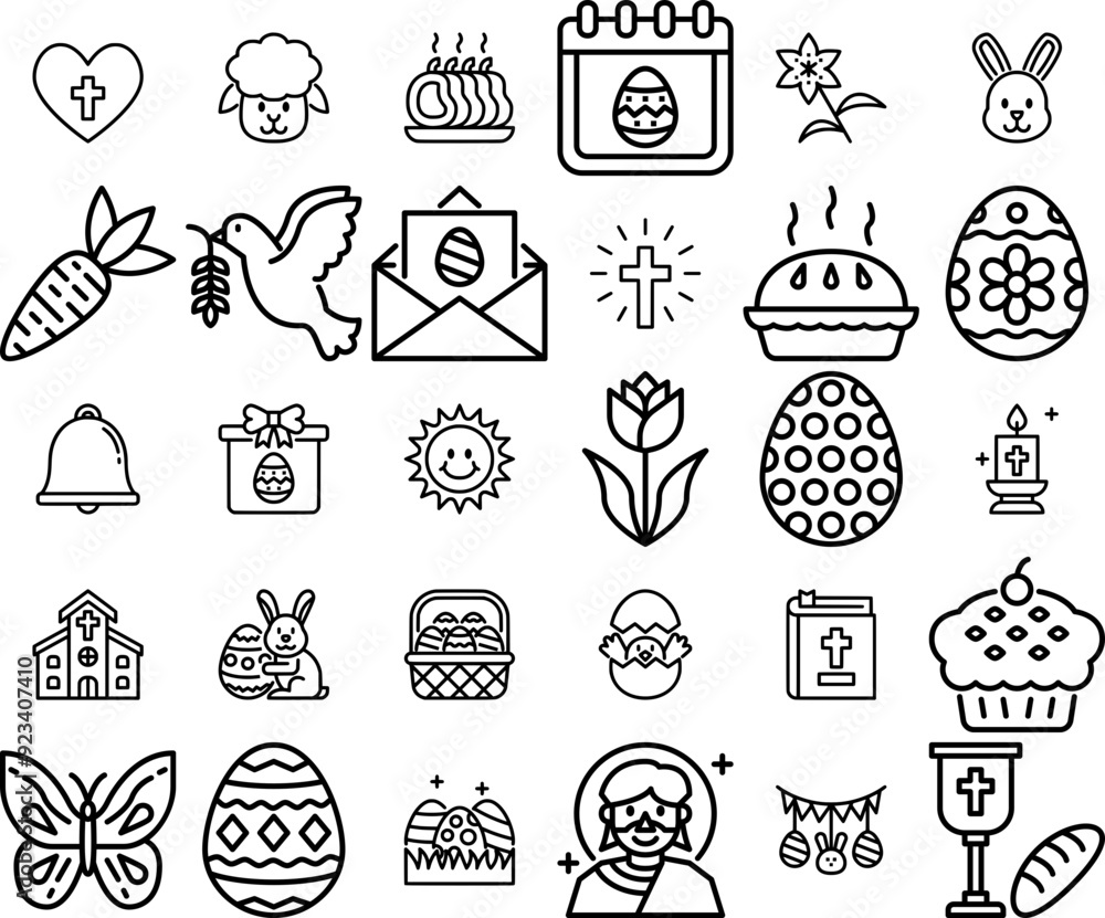 Mega Set Of Vector Easter Outline Icons Collection Isolated Silhouette ...