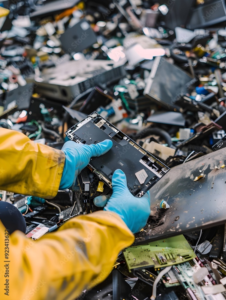 Sorting e waste separating recyclables and removing hazardous materials ...