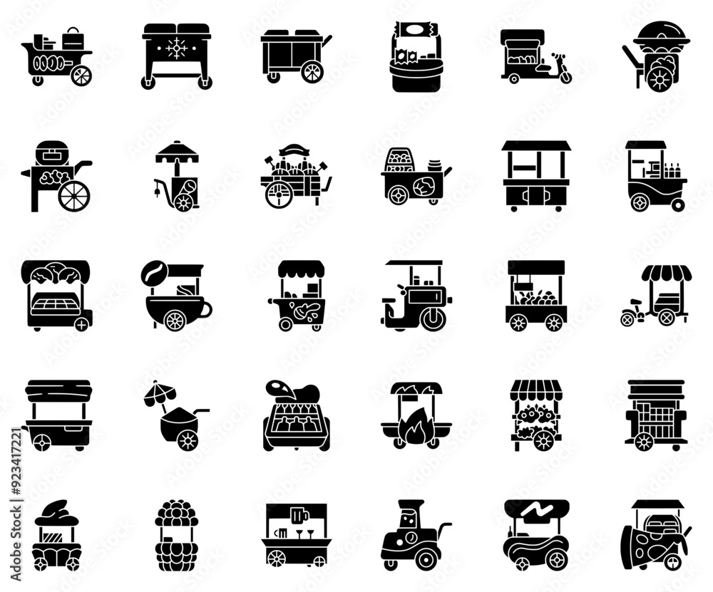 Set Of Vending Carts Glyph Vector Symbols Apps, Websites Ui Designs ...