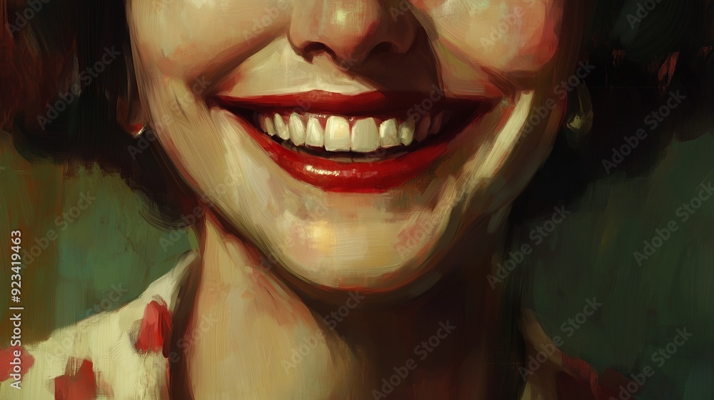 Retro smile close-up painting, 70s 80s vintage style art, Nostalgic ...
