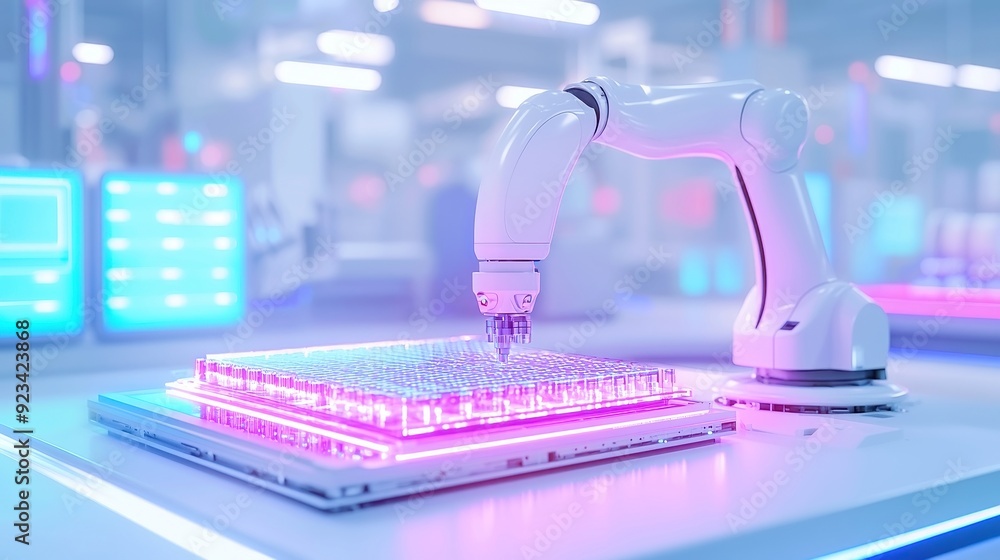 Intelligent Factory Automation, advanced robotic arm operating within a ...