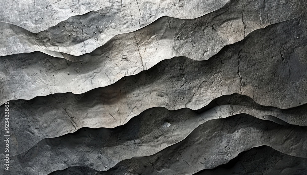 Textured stone surface with layers in shades of gray illuminated by ...