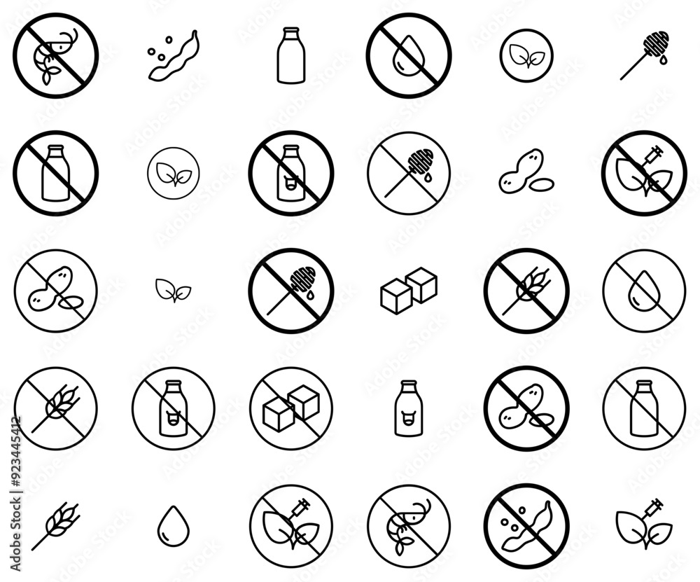Set Of Linear Food Intolerances Isolated Silhouette Solid Icons With ...