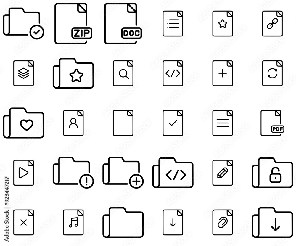 Set Of Linear Files And Folders Vector Symbols Apps, Websites Ui ...
