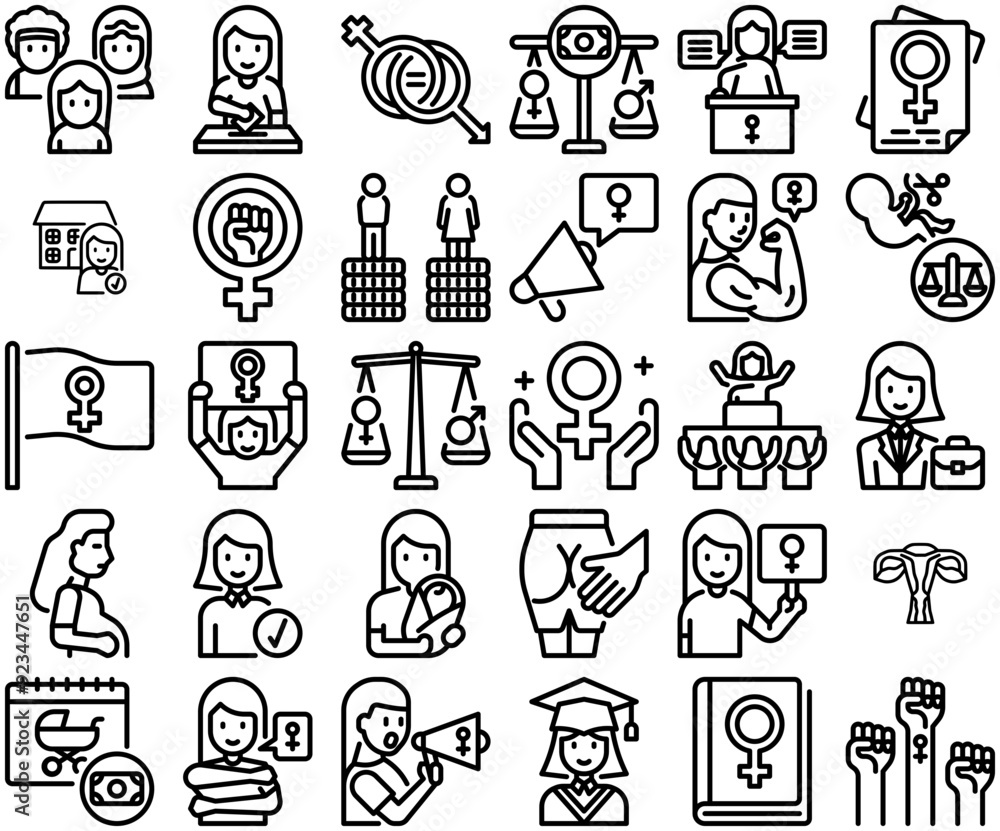 Set Of Linear Feminist Icons Web Header Banner Design Containing ...