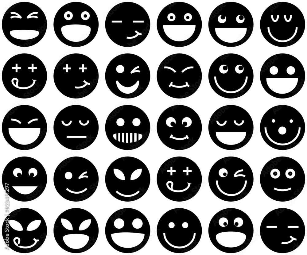 Vetor de Mega Set Of Vector Emotions Glyphs Icons Icons Silhouette ...