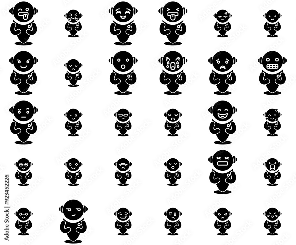 Mega Set Of Vector Emoji Robot V Icons Silhouette Vector Logo Design ...