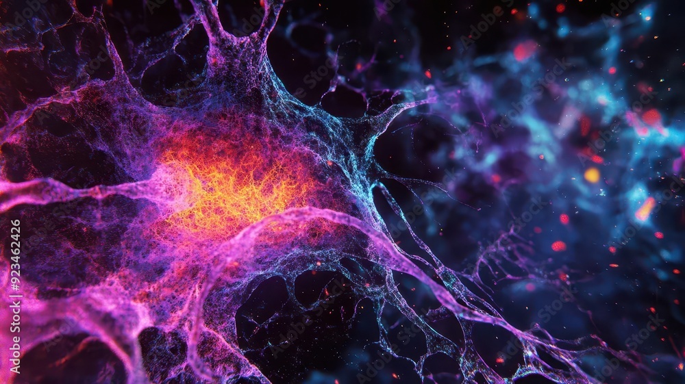 Synaptic cleft under a microscope, with neurotransmitter release ...