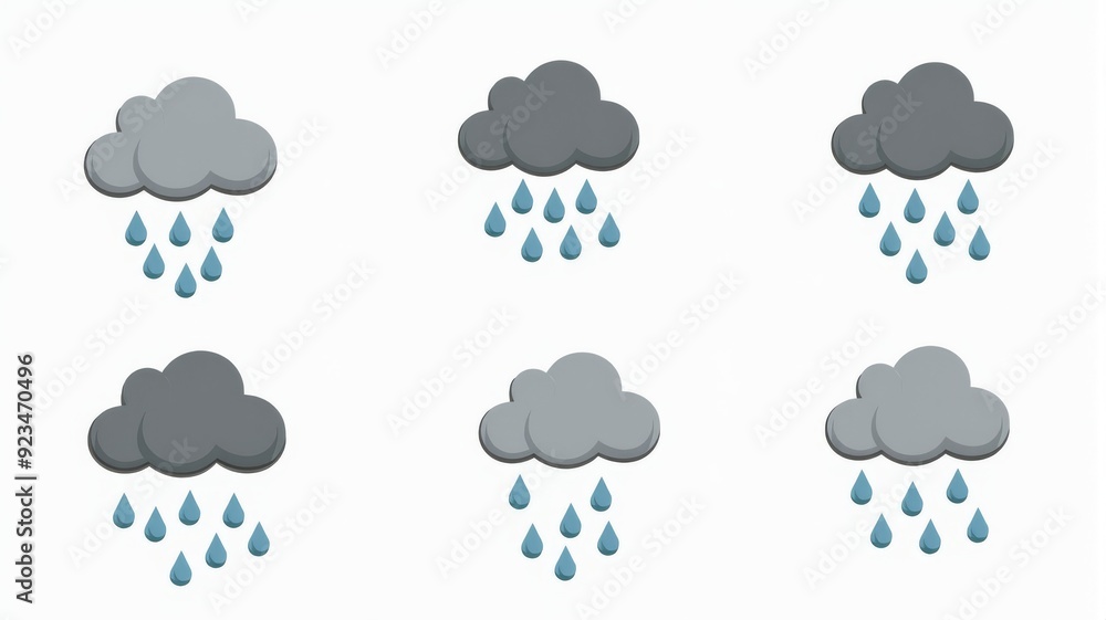 Cartoon Rain Clouds Illustration - Various Raincloud Icons Depicting ...