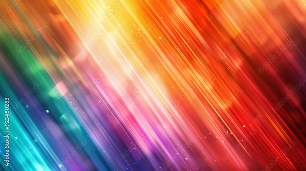 Vivid rainbow-colored light beams create bright diagonal patterns ...