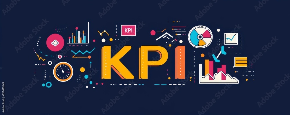 Bright and colorful KPI data analytics illustration with charts and ...